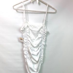 Free People | Tops | Nwt Free People White Ruched Bodysuit | Poshmark